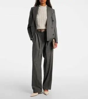 Brunello Cucinelli Pleated Wool And Cashmere Wide-leg Pants - Grey