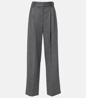 Brunello Cucinelli Pleated Wool And Cashmere Wide-leg Trousers - Grey