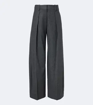 Brunello Cucinelli Pleated Wool And Cashmere Wide-leg Trousers - Grey