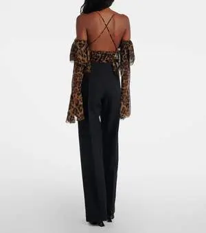 Blumarine Embellished Crêpe Cady Flared Pants