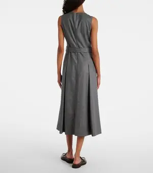Brunello Cucinelli Belted Virgin Wool Midi Dress - Grey