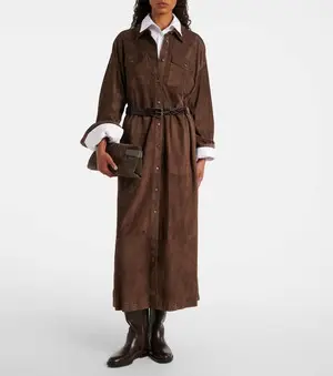 Brunello Cucinelli Monili Belted Suede Shirt Dress