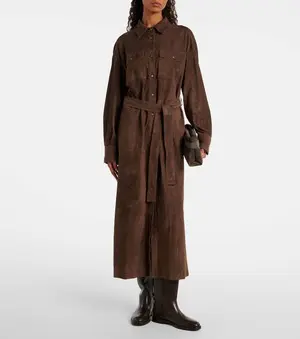Brunello Cucinelli Monili Belted Suede Shirt Dress