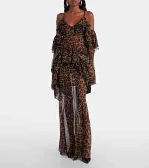 Blumarine Leopard-print Silk Crepon Maxi Skirt