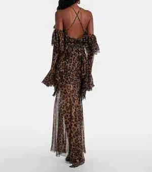 Blumarine Leopard-print Silk Crepon Maxi Skirt