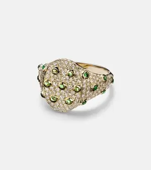 Yvonne Léon 9kt Ring With Diamonds And Tsavorites - Gold