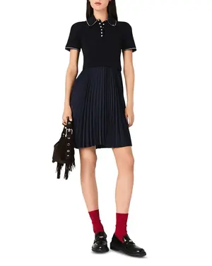 Maje Short Pleated Polo Dress
