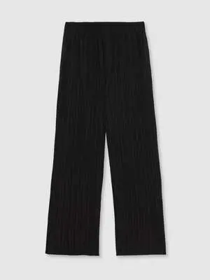 REISS Augustine Wide Leg Plisse Trousers - Black