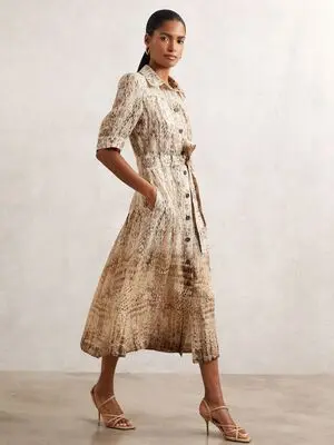 REISS Malika Animal-print Belted Shirt Dress