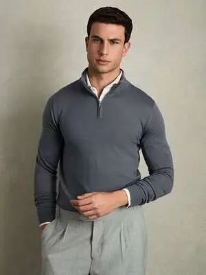 REISS Blackhall Wool Half-zip Jumper - Airforce Blue