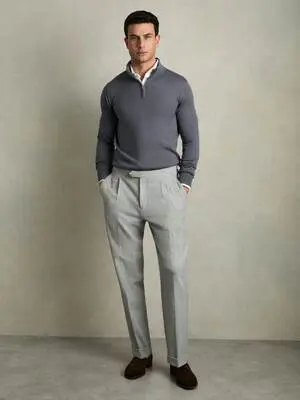 REISS Blackhall Wool Half-zip Jumper - Airforce Blue