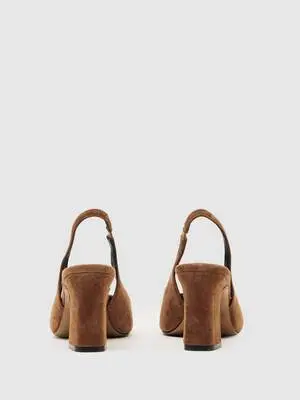 REISS Lorena Suede Slingback Court Shoes - Tan