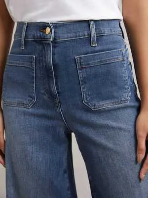 REISS Bella Patch Pocket Wide Leg Jeans - Mid Blue