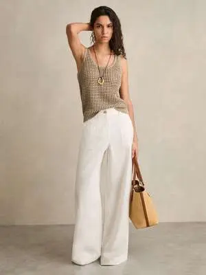 REISS Claudia Linen Open Knit Vest
