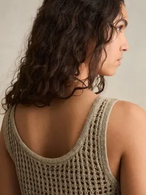 REISS Claudia Linen Open Knit Vest