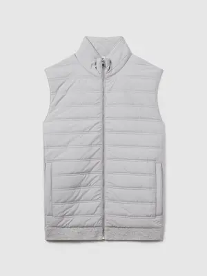 REISS William Hybrid Quilt And Knit Zip-through Gilet - Soft Grey