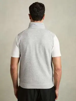 REISS William Hybrid Quilt And Knit Zip-through Gilet - Soft Grey