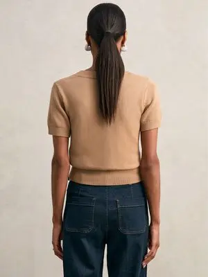 REISS Cotton-wool Knit V-neck Top - Camel