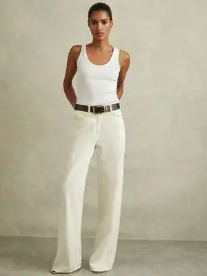 REISS Stretch-cotton Ribbed Vest - White