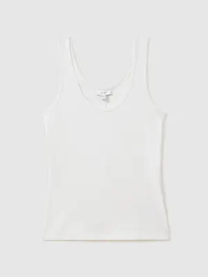 REISS Stretch-cotton Ribbed Vest - White