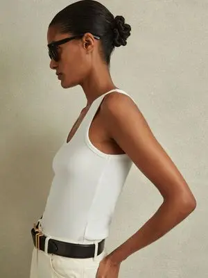 REISS Stretch-cotton Ribbed Vest - White