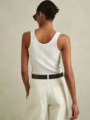 REISS Stretch-cotton Ribbed Vest - White