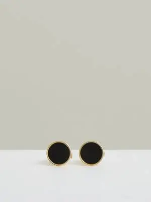 REISS Ardley Inlaid Round Cufflinks - Gold Tone /onyx