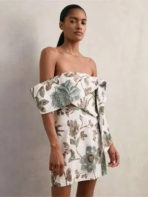 REISS Jess Sculpted Off-shoulder Floral Mini Dress - Ivory