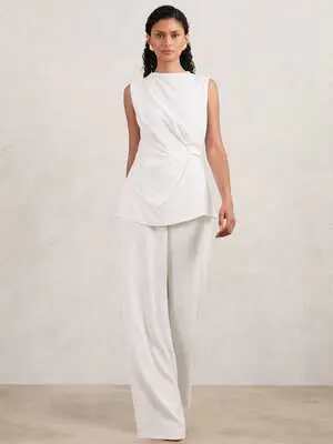 Halston Crepe Wide Leg Jumpsuit