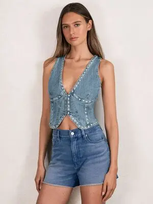 Good American Studded Denim Vest