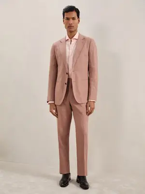 REISS Kin Single-breasted Linen Suit Blazer Slim Fit - Rose Pink