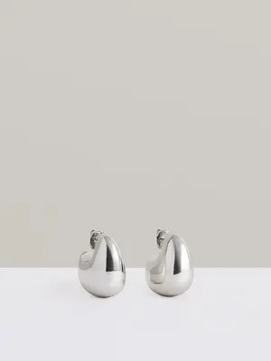 REISS Calla Curve Scoop Earrings - Silver Tone