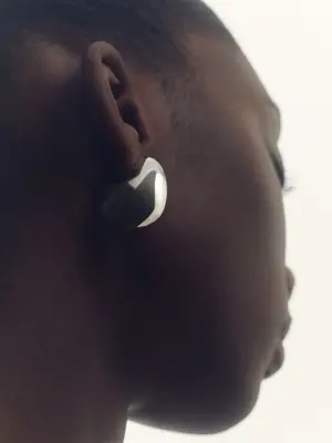 REISS Calla Curve Scoop Earrings - Silver Tone