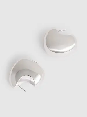 REISS Calla Curve Scoop Earrings - Silver Tone
