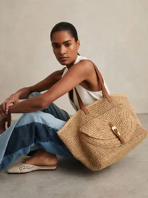 REISS Aurora Raffia Tote Bag