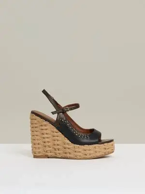 REISS Camila Leather Whipstitch Wedge Sandals