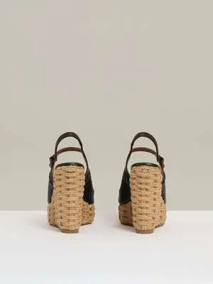 REISS Camila Leather Whipstitch Wedge Sandals