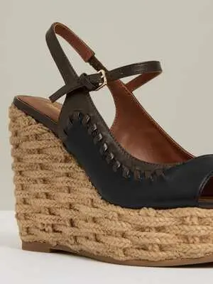 REISS Camila Leather Whipstitch Wedge Sandals