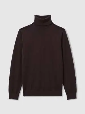 REISS Slim Fit Wool Roll Neck Jumper - Dark Bordeaux
