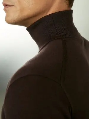 REISS Slim Fit Wool Roll Neck Jumper - Dark Bordeaux