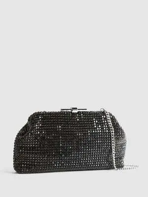 REISS Adaline Embellished Clutch Bag - Black