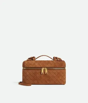 Bottega Veneta Intrecciato Suede Leather Vanity Case Amber