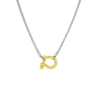 DLORIA Lucky Lock Carabiner Horseshoe Pendant Necklace - Silver Necklace Gold Carabiner