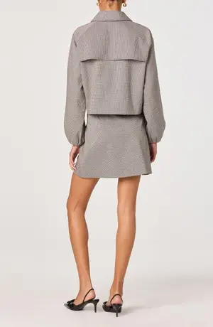 Astr The Label Pleated Houndstooth Mini Wrap Skirt