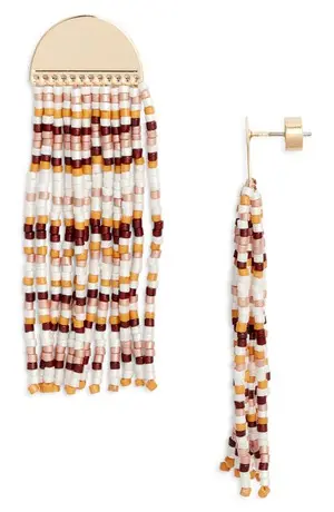 Nordstrom Crescent Seed Bead Fringe Drop Earrings - Neutral Multi- Gold