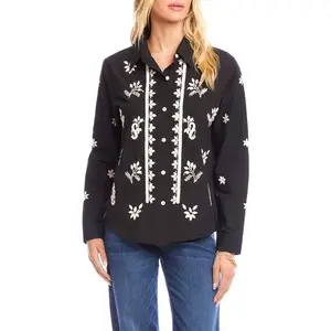 Karen Kane Embroidered Cotton Button-up Shirt