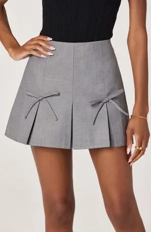 Astr The Label Pleated Bow Miniskirt - Grey