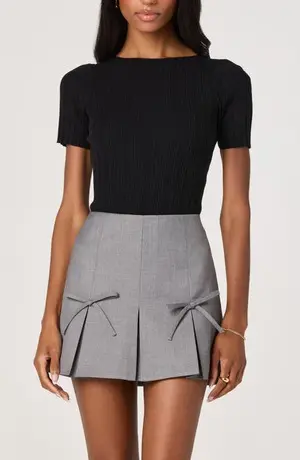 Astr The Label Pleated Bow Miniskirt - Grey