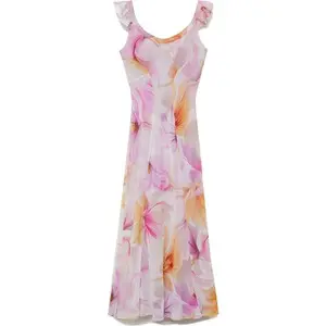 Mango Floral Ruffle Chiffon Maxi Dress