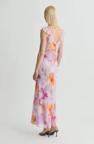 Mango Floral Ruffle Chiffon Maxi Dress